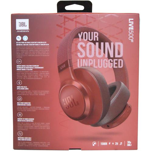 JBL LIVE 500BT Wireless Over-Ear Headphones Red - eoutlet.co.uk
